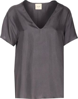 Alysi Femme, Blouses et Chemises, Gris, Taille: 38 FR Blouse Twill Enzimato