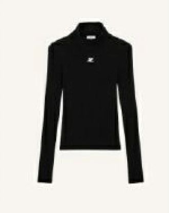 Courr&egrave;ges Femme, Pulls, Noir, Taille: 42 FR Reedition Rib Knit Mockneck Sweater