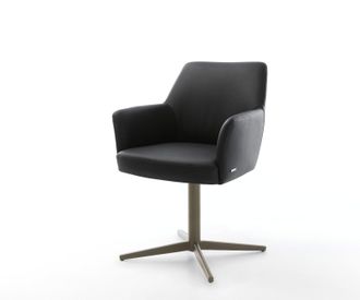 DELIFE Drehstuhl Xana-Flex mit Armlehnen Echt-Leder Schwarz Fu&szlig;kreuz Effektfinish Titan 360&deg; drehbar Taschenfederkern, Esszimmerst&uuml;hle