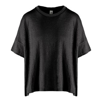 Bomboogie Femme, Tops, Noir, Taille: 38 FR T-shirt ample en jersey de lin