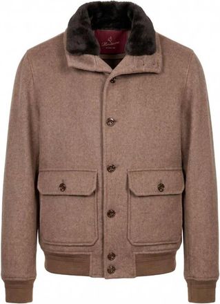 Montecore Veste Bomber en Laine M&eacute;lang&eacute;e avec Col en Fourrure - Homme - Vestes - Brun - Taille: 3XL
