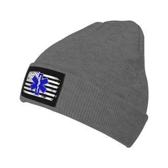 Generic Classique Bonnet Souple Tricot&eacute;, &Eacute;toile de Vie des Services m&eacute;dicaux durgence (EMS), ambulancier param&eacute;dical, Drapeau am&eacute;ricain, Chaud Knit Beanie, Bo
