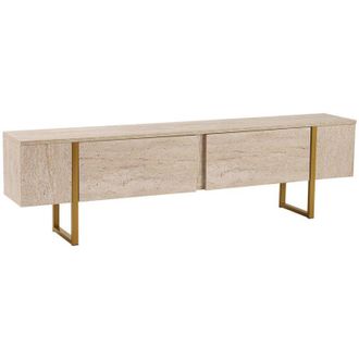 Dmora Dmora - Fernsehschrank Gussola, St&auml;nder f&uuml;r Wohnzimmerfernseher, Niedriges Wohnzimmer-Sideboard, TV-St&auml;nderbasis, 180x30 h50 cm, Beige und Gold