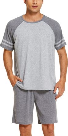 Ekouaer Schlafanzug Herren Kurz Pyjama Herren Kurz Set Kurzarm Oberteil und Shorts Zweiteilig Nachtwäsche,Grau XXL