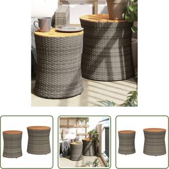 vidaXL Holzplatte - Garten-Beistelltische 2 Stk. mit Holzplatte Grau Poly Rattan
