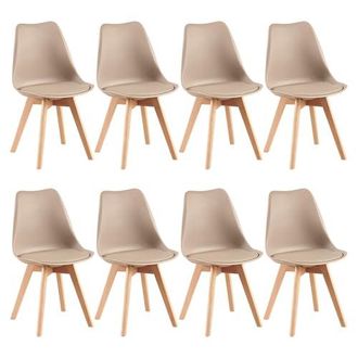 Eggree Lot de 8 Chaise Salle à Manger Scandinaves SGS Tested Chaise Rembourrée de Cuisine, Rétro Chaise de Bureau avec Pieds en Bois de Hêtre Massif, Kaki Cl