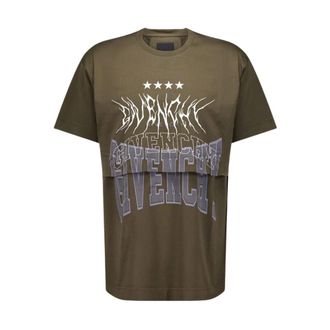 Givenchy Schichtlogo T-Shirt Multicolor Braun - - Tops - Herren - Gr&uuml;n - S