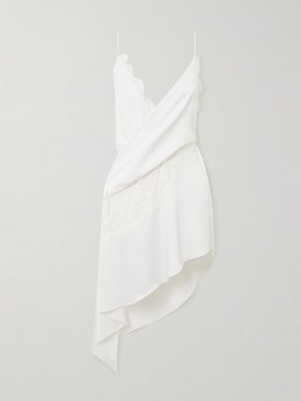 Alex Perry Kleid Aus Glänzendem Crêpe Mit Wickeleffekt Und Spitzenbesätzen - Weiß