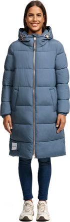 Marikoo Damen Winterjacke (S-3XL) - Steppjacke, lang geschnitten, gefütterte Kapuze mit Kordelzug, Warme Jacke Frauen - N024 (XXL, Stormy-Blue)