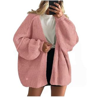 Generic Cardigan surdimensionn&eacute; en tricot &eacute;pais ouvert sur le devant pour femme, d&eacute;contract&eacute; &agrave; manches longues lanternes, manteaux dautomne tendance, rose, XX