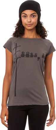 FellHerz Make Some Noise grau - L - Damen T-Shirt Bio & Fair 100% Bio-Baumwolle nachhaltig &ouml;ko alternativ V&ouml;gel Kopfh&ouml;rer Strommast schwarz cool, Grau, L