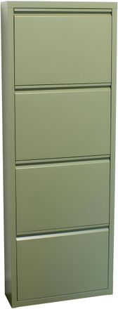 ebuy24 Pisa mit 4 Klappen/T&uuml;ren in Metall gr&uuml;n (50x140x16 cm) - Schuhschrank - Klappbar/faltbar - modern - f&uuml;r Flur & Eingangsbereich - ideal f&uuml;r schmale Flu