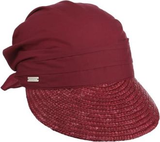 Seeberger Chapeau de soleil en paille et tissu uni pour femme, Cassis, taille unique