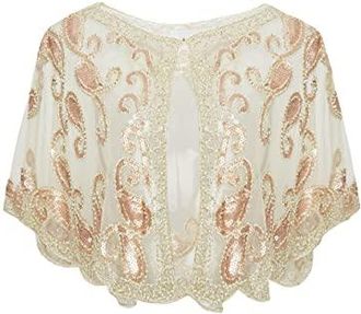 Babeyond Ch&acirc;le Vintage des Ann&eacute;es 1920s pour Femme Cape de Flapper pour Mariage Accessoires Charleston 20s Bol&eacute;ro Style Gatsby Partie &agrave; Th&egrave;me Soir&eacute;e Beige