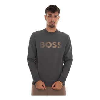 HUGO BOSS SweaT-shirt &agrave; col rond avec maxi logo - Homme - Sweatshirts et sweats &agrave; capuche - Gris - Taille: S