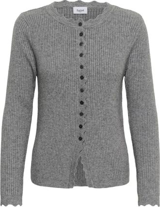 Saint Tropez Mila Rundhals-Strickjacke - - Knitwear - Damen - Grau - L