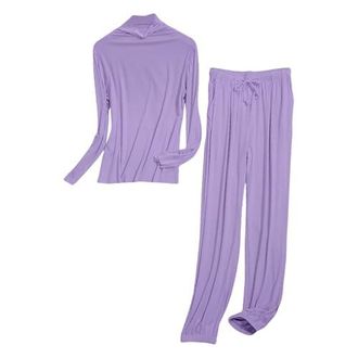 Generic Ensemble de pyjama pour femme - V&ecirc;tements de nuit d&eacute;contract&eacute;s &agrave; col en V avec poches - V&ecirc;tements de nuit confortables et chauds - Haut &agrave; taille &eacute;last