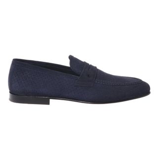 Baldinini Homme, Chaussures, Bleu, Taille: 46 EU Mocassin en cuir imprim&eacute; tiss&eacute; en daim