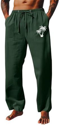 Generic Pantalon en lin pour homme - Coupe ample - Pantalon chino pour homme - Pantalon cargo long - Pantalon cargo d&eacute;contract&eacute; - Jambe droite - Pantalon chin