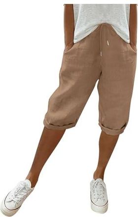 Generic Short Lin Coton Femme &Eacute;t&eacute; Chic Large Fluide Shorts et Bermudas Habill&eacute; Femmes Grande Taille &Eacute;lastique avec Poches Confortable Ample Mode Casual Sport 