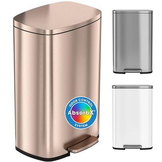 Itouchless PresseDouce Poubelle de cuisine 49 litres avec filtre anti-odeurs, en acier inoxydable or rose pour la maison, le bureau, les affaires, couvercle sile