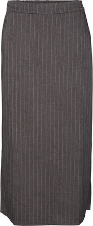 Vero Moda Damen VMDANIA Stripe Ankle Skirt WVN GA Maxirock, Dark Grey Melange/Stripes:Snow White, X-Large
