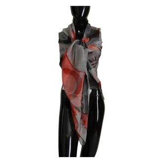 Costume National Grau Rot Kariertes Seidentuch - - Accessories - Damen - Mehrfarbig - ONE SIZE