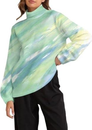 Generic Sweatshirts pour femmes, sweatshirts décontractés imprimés colorés à manches longues et col roulé - Sweat-shirt confortable sans capuche pour femme, S