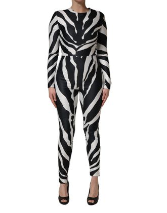 Dolce & Gabbana Womens Black White Polyester Zebra Pattern Jumpsuit And Elastane
