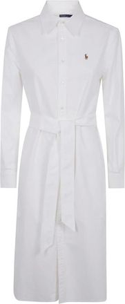 Polo Ralph Lauren Femme, Robes, Blanc, Taille: 38 FR Robe-chemise ceintur&eacute;e en popeline de coton