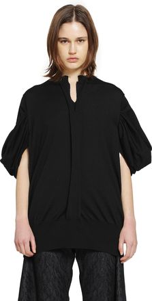 Junya Watanabe V-Neck Wool Sweater with Gathered Sleeves