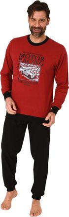 Normann Herren Langarm Schlafanzug mit Bündchen Pyjama in tollen Farben, Farbe:rot1, Größe:52