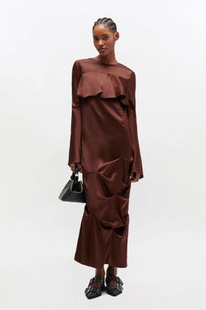 Ganni Robe à volants marron Viscose - Taille 34