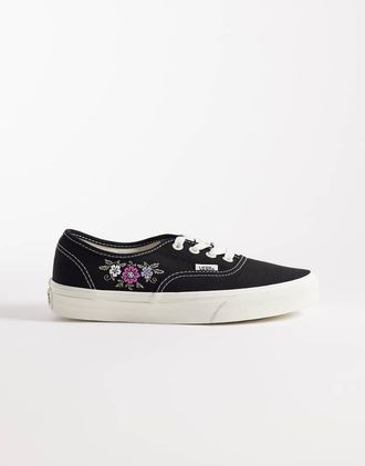 Vans Authentic - Sneaker in Schwarz mit Blumenstickerei