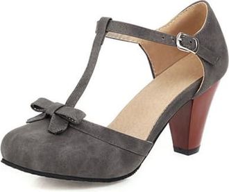 Generic Escarpins Mary Janes &agrave; talon &eacute;pais avec noeud ferm&eacute; et bout rond et sangle en T pour femme pour f&ecirc;te et d&eacute;contract&eacute;, gris, 40.5 EU