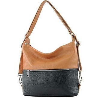 modamoda.de T189 - italie Sac &agrave; dos femme 2in1 en cuir, Couleur:Noir/Camel