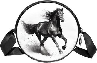 Generic Sac &agrave; bandouli&egrave;re rond pour femme, motif cheval, petit sac &agrave; bandouli&egrave;re avec fermeture &eacute;clair, bretelles r&eacute;glables, sac &agrave; main rond d&eacute;contract&eacute; pour 