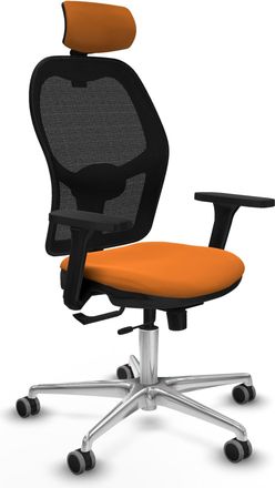 Piqueras y Crespo Ergonomischer Telearbeitsstuhl mit 3D-Armen, h&ouml;henverstellbare Lendenwirbelst&uuml;tze und h&ouml;henverstellbares Kopfteil, Schwarz/Orange