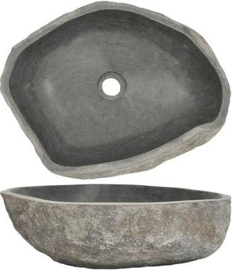 vidaXL Lavabo en Pierre de Rivière Ovale, Lave-Mains, Vasque à Poser de Toilette Salle dEau Salle de Bain Maison, (45-53) x(34-41) cm