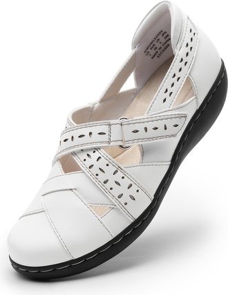 Dream Pairs Damen Loafer, Schlupfschuhe, Bequeme Freizeitschuhe, Flache Schuhe, Arbeitsschuhe, Sandalen mit geschlossener Spitze,Size 40.5,Weiss,DWUMLS2508