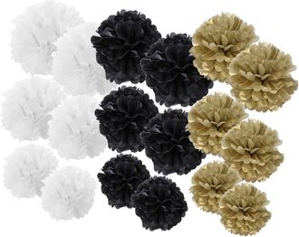 Cabilock 18stücke Teiliges Papierblumen Girlande Blumendeko Schwarz Weiß Gold Wiederverwendbare Hängedekoration Für Hochzeit Geburtstag Party Vielseitige Papie
