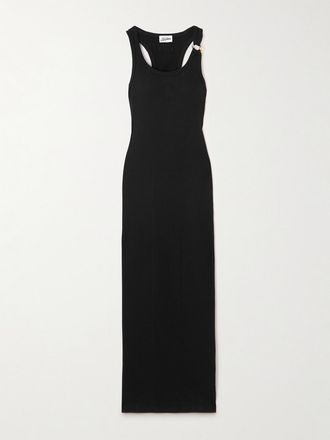 Jean Paul Gaultier Midikleid Aus Gerippter Baumwolle Mit Verzierung - Schwarz