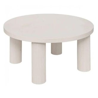 PEGANE Table basse ronde avec 3 pieds effet cannel&eacute;, coloris Ivoire - Diam&egrave;tre 70 x Hauteur 35 cm