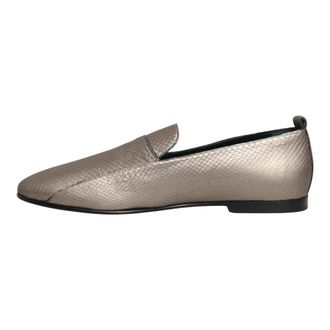 Dolce & Gabbana Mocassins en cuir &agrave; logo &agrave; enfiler - Femme - Chaussures - Gris - Taille: 44 EU