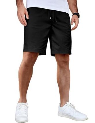 Coofandy Short d&eacute;t&eacute; d&eacute;contract&eacute; en coton avec cordon de serrage pour homme avec poches, Noir, XXL