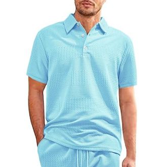 Generico Polo &agrave; manches courtes pour homme - Polo de golf boutonn&eacute; - T-shirt gaufr&eacute; - Vintage - T-shirt d&eacute;t&eacute; - Tennis - T-shirt fonctionnel - V&ecirc;tement r&eacute;tro - 
