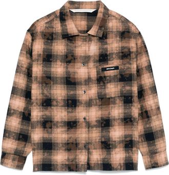 Palm Angels Kariertes Hemd mit Logo-Patch - Braun