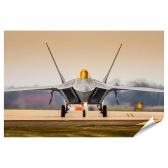 Islandburner Prime XXL Bild Poster Kampfjet Startbahn Vorbereitung bei Sonnenuntergang auf dem Flugfeld Premium Bilder Fotodruck