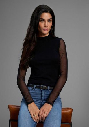Laura Scott Stehkragenpullover Feinstrickpullover in enger Passform mit Mesh - NEUE KOLLEKTION