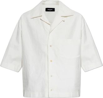 Dsquared2 Femme, Blouses et Chemises, Beige, Taille: 38 FR Chemise en lin &agrave; manches courtes